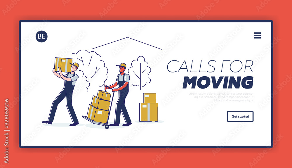 Relocation and Moving into New House Website Landing Page. Workers ...