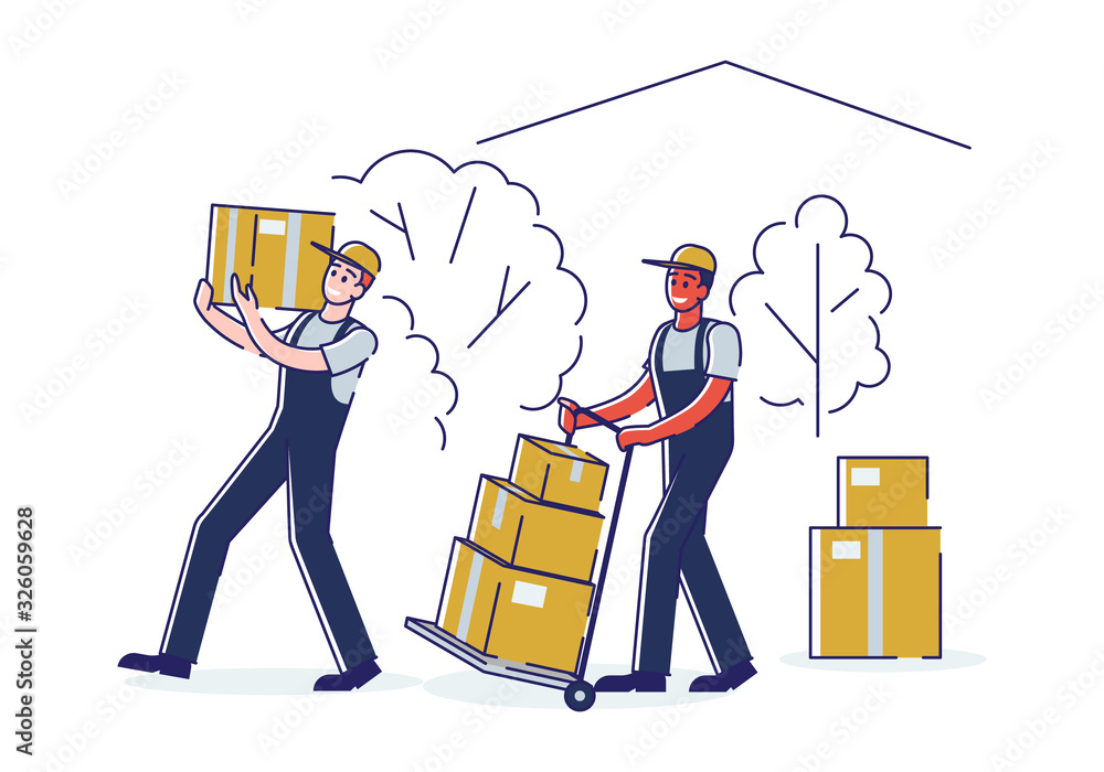 Relocation and Moving into New House Concept. Workers Wearing Uniform ...