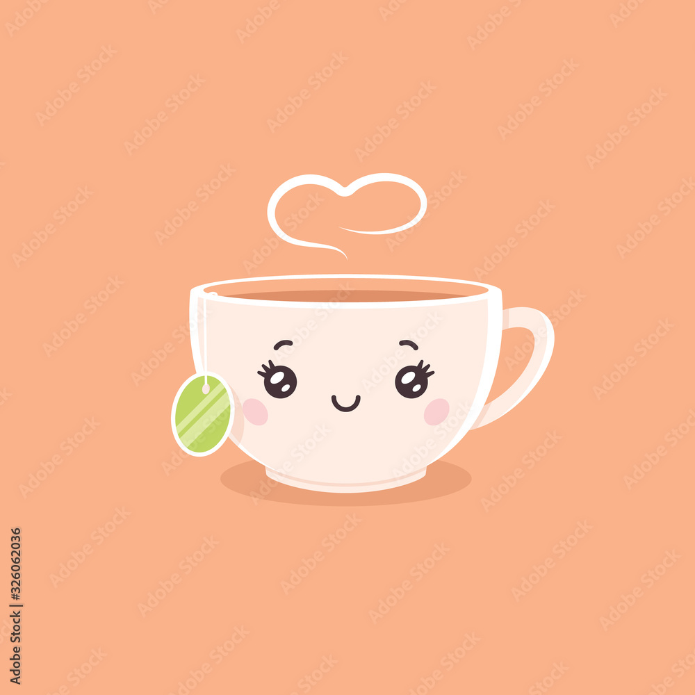 Cup of tea kawaii vector cartoon illustration Stock Vector | Adobe Stock