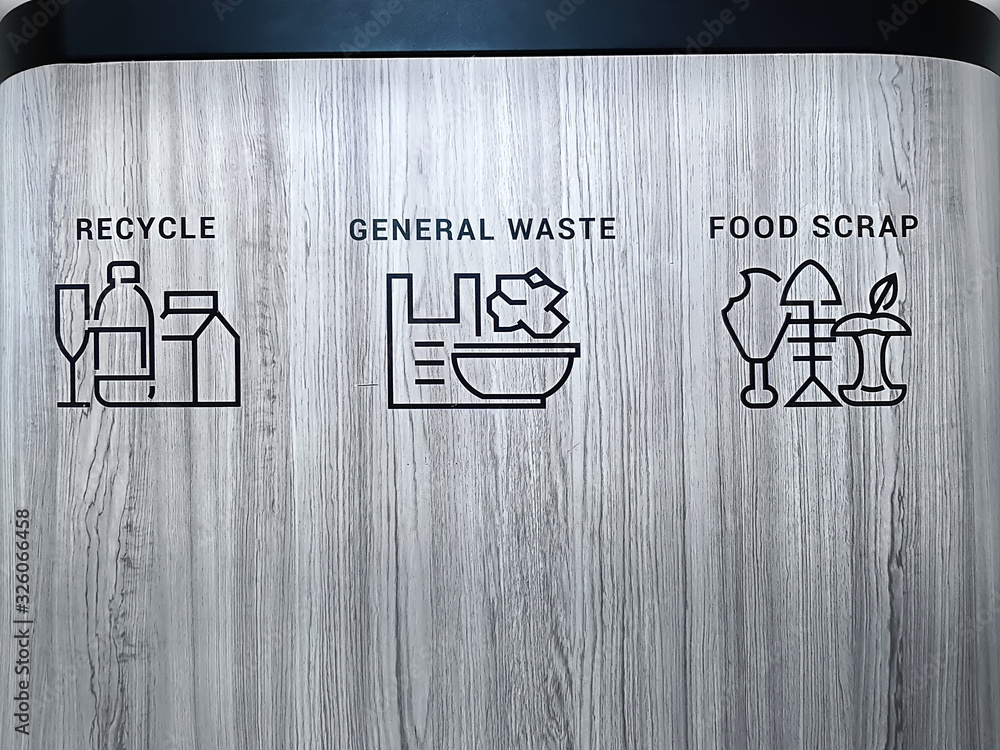 Labelled Signs and Symbols of Three Types of Garbage on Trash Bin Stock ...