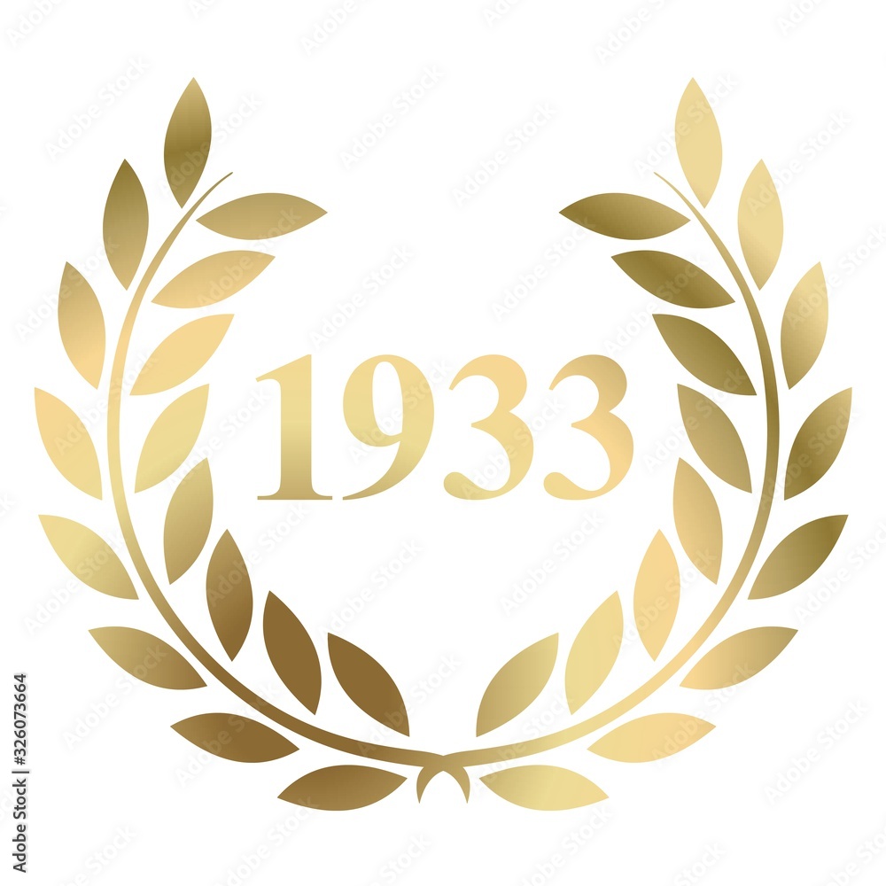 Year 1933 gold laurel wreath vector isolated on a white background ...