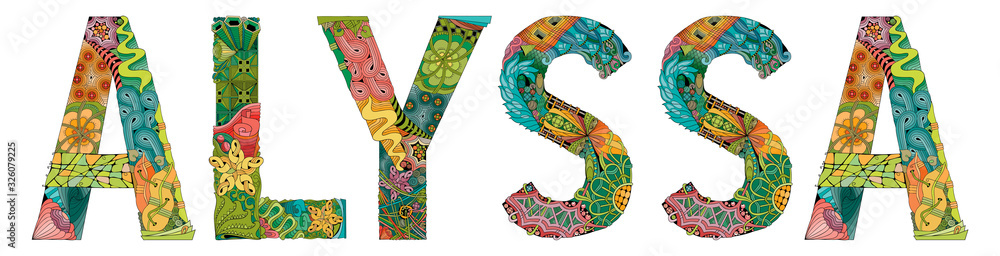 Female name Alyssa. Vector decorative zentangle object Stock Vector ...