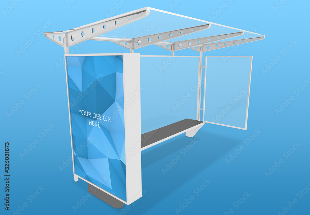 White Bus Stop Lightbox Mockup with Transparent Background Stock ...