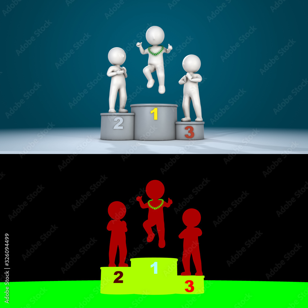 Stickman jumping on podium, 3D render Stock Illustration | Adobe Stock
