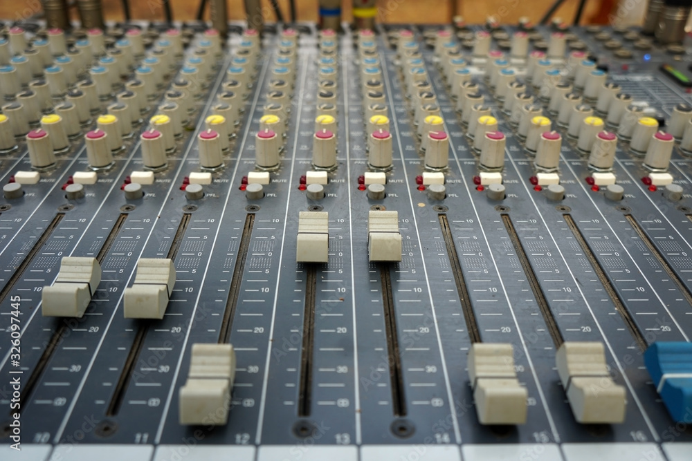 Audio control. Professional sound and audio mixer control panel with ...