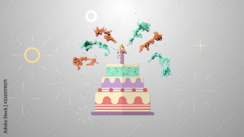 Cake animation and colorful particles fade out from cake and random ...