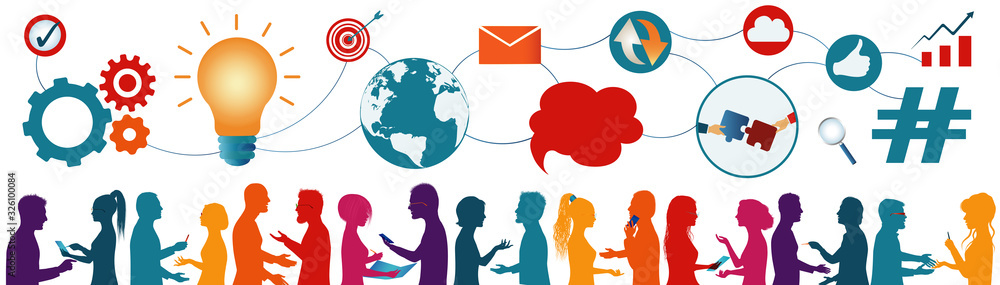 Sharing ideas.Connection and exchange of ideas - data or questions ...