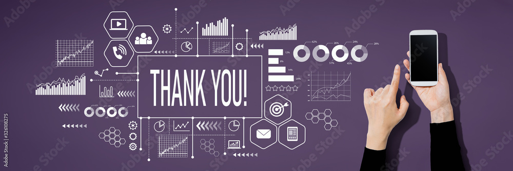 Thank you message with person using a white smartphone Stock Photo ...