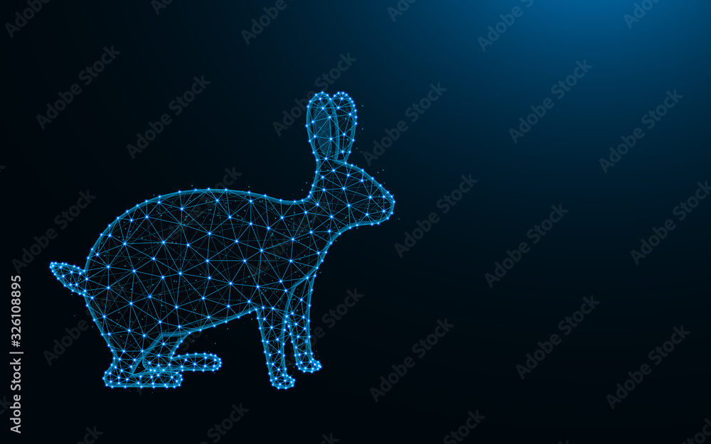 Rabbit made from points and lines on dark blue background, hare ...