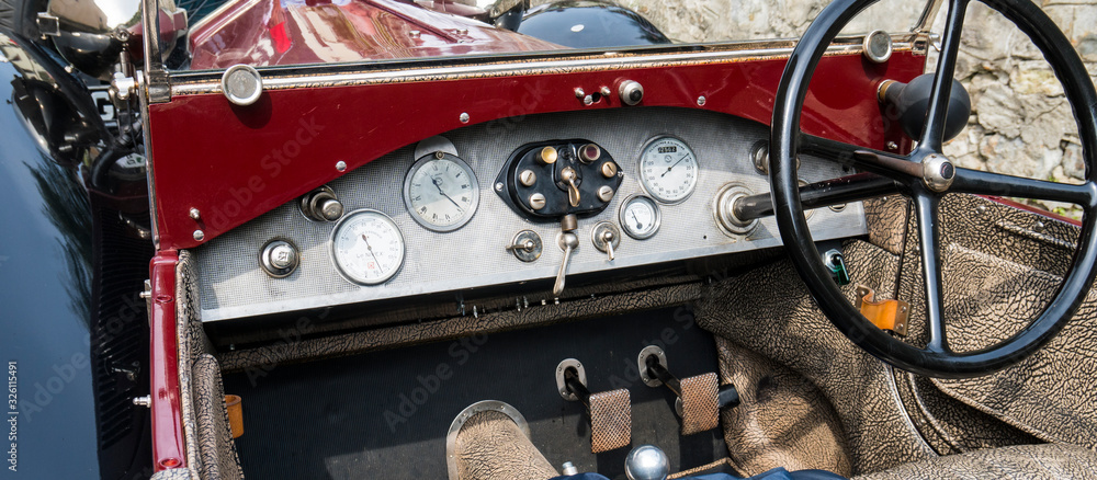 Antique car: cockpit of a Lancia Lambda at the international classic ...