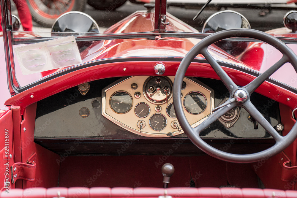 Antique car: cockpit of a Lancia Lambda at the international classic ...