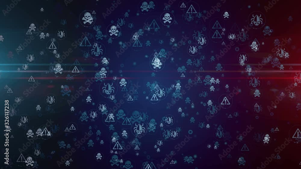 Cyber attack, crime, cybercrime, security alert, hacking, virus and computer protection symbols ...