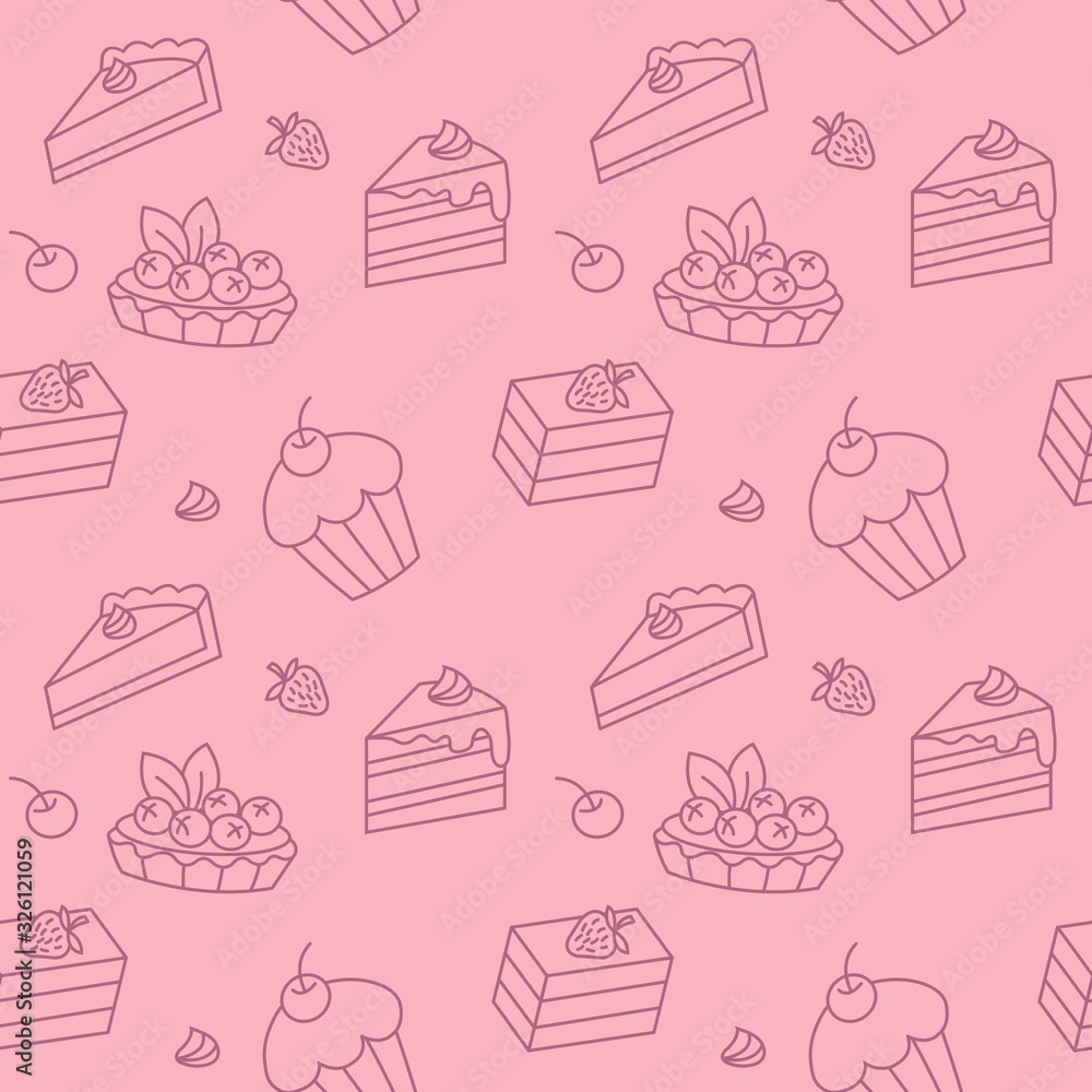 Seamless vector bakery pattern. Pink cake background. Stock Vector ...