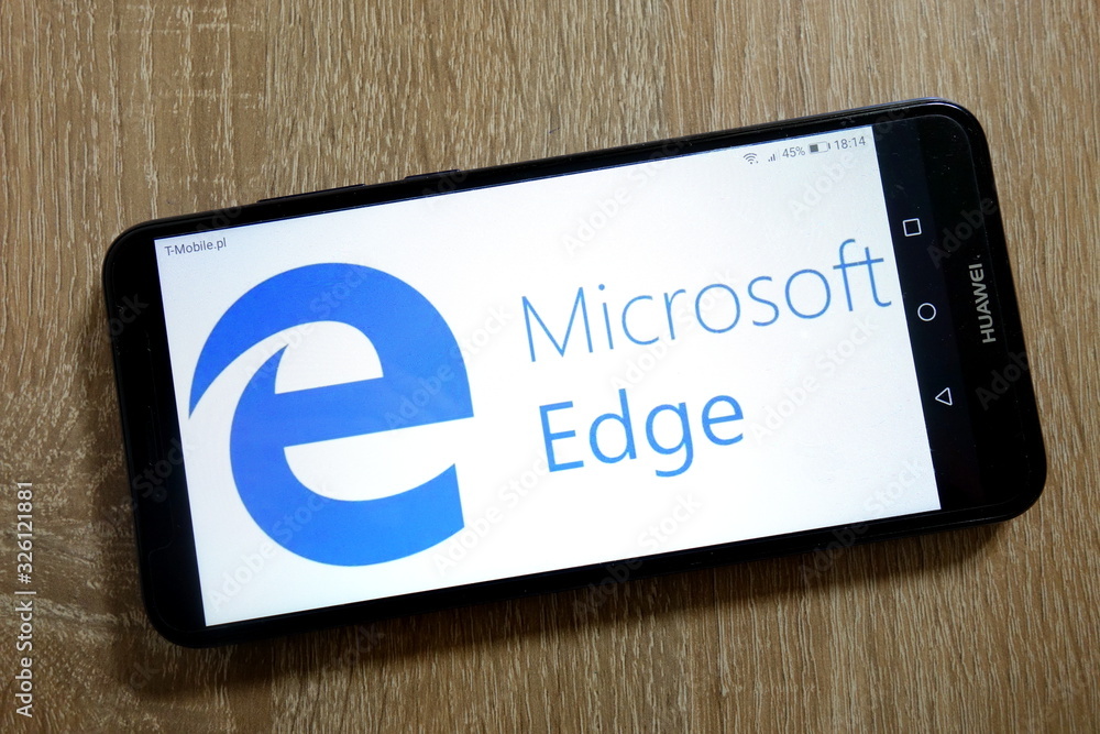 KONSKIE, POLAND - January 10, 2019: Microsoft Edge logo displayed on ...