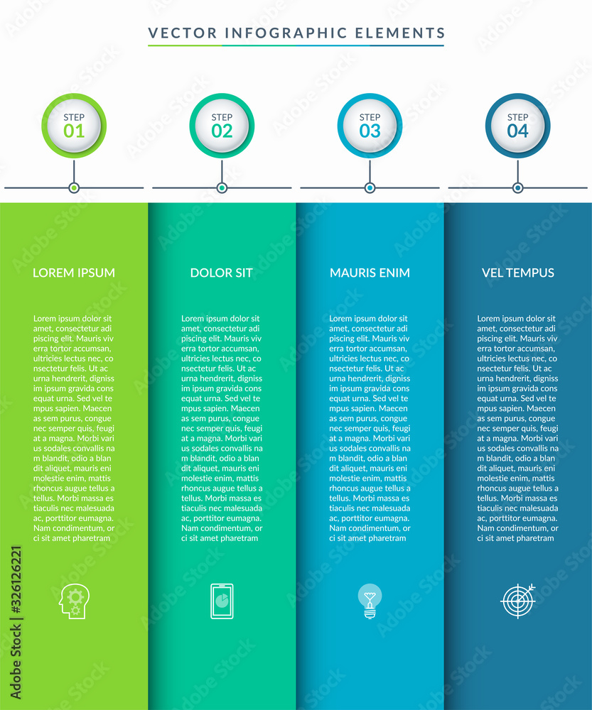 Infographic template with 4 tabs. Can be used as a diagram, vertical ...