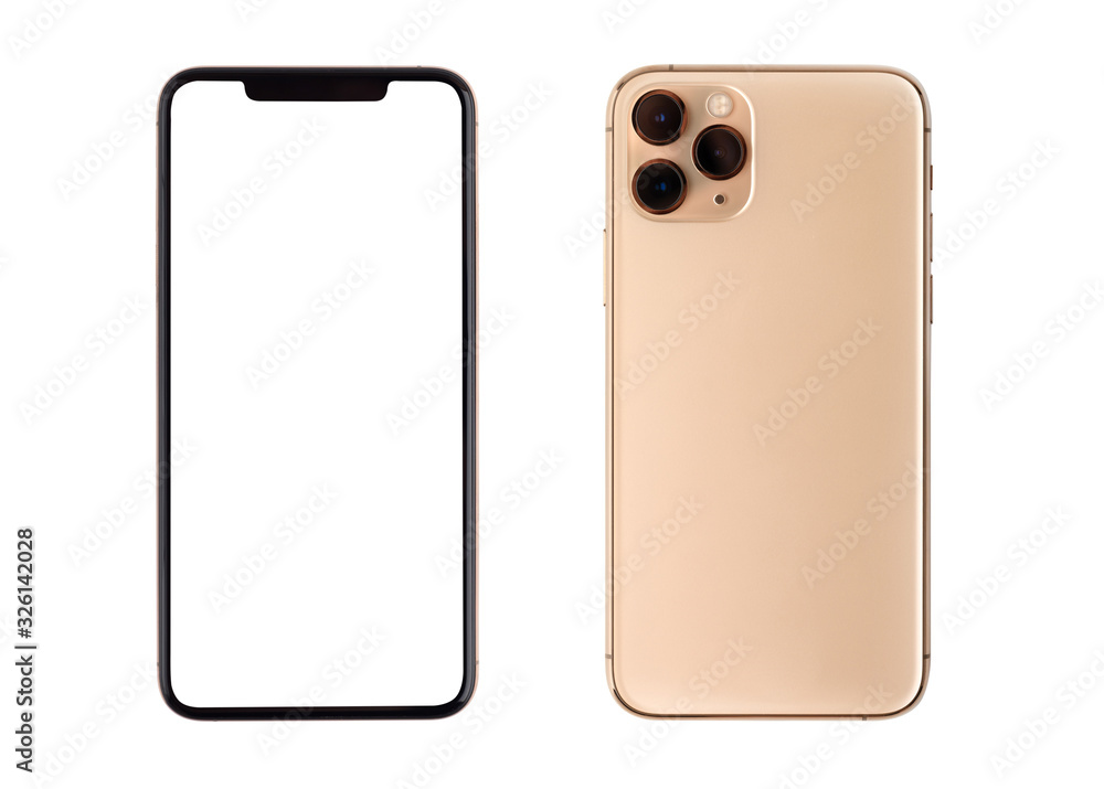 Smartphone with three cameras and smartphone with a white blank screen ...