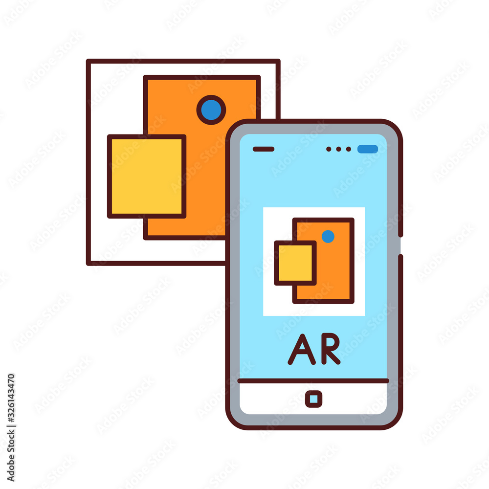 Augmented reality art gallery color line icon. Virtual exhibition ...