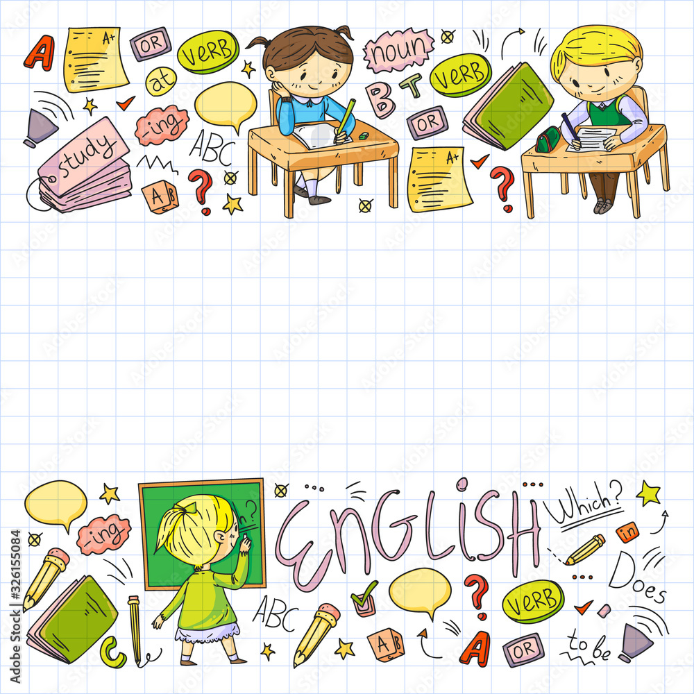 English school for children. Learn language. Education vector ...