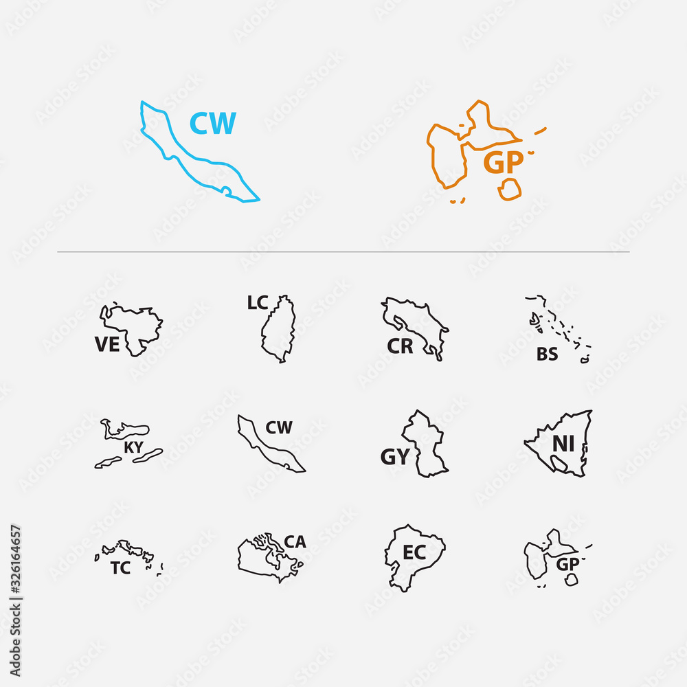 Vetor de Cartography icons set. Canada and cartography icons with ...