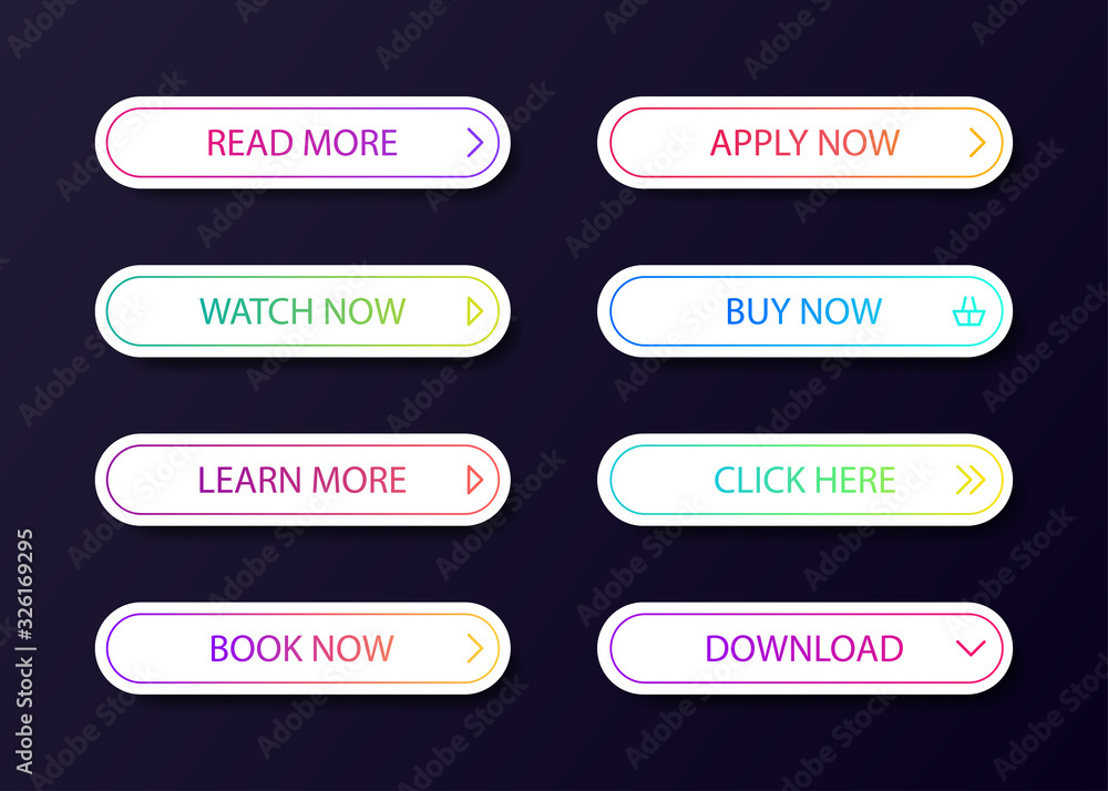 Different gradient colors and icons on white forms with shadows. Set of ...