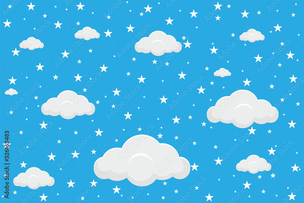Blue sky with stars and clouds. Seamless Vector cartoon illustration ...