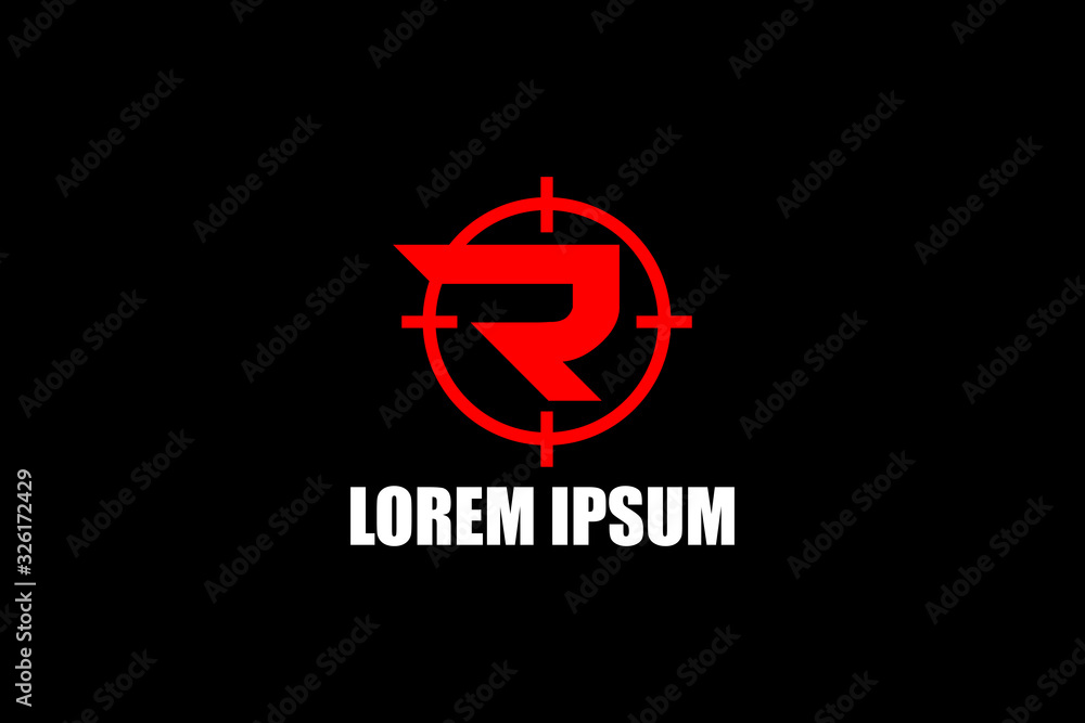 simple letter R with crosshair vector logo template for firearms ...