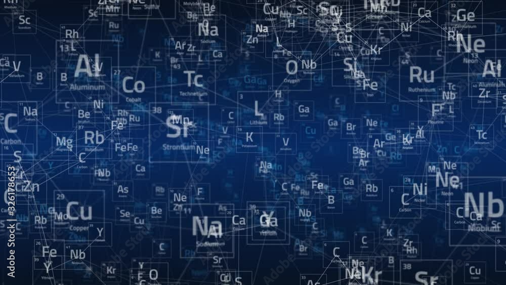This stock motion graphics video shows the chemical elements connected ...