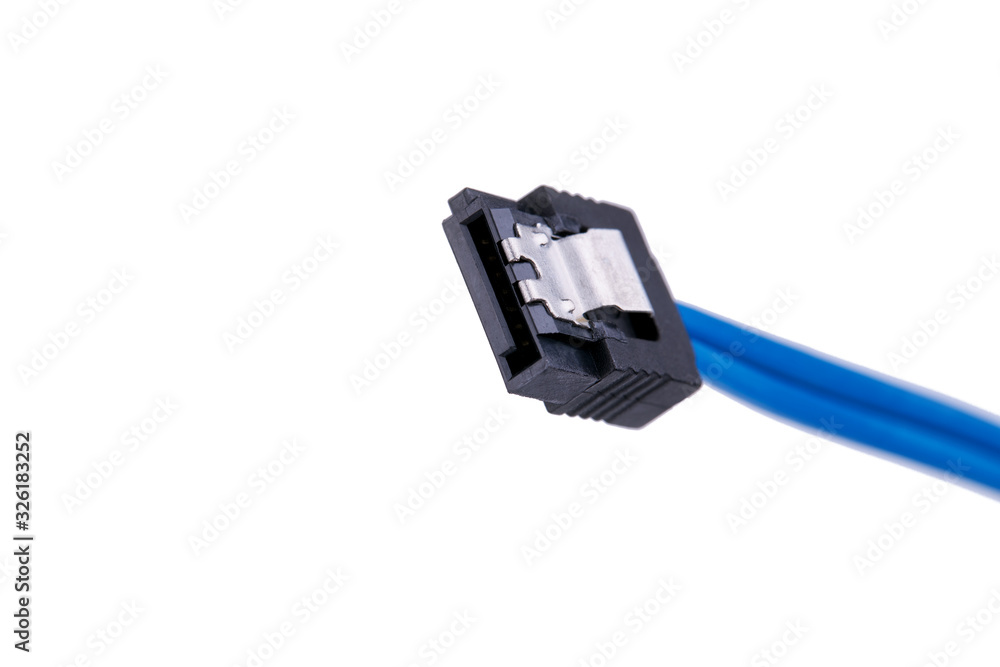 serial ata blue sata cable isolated on white background. copy space ...