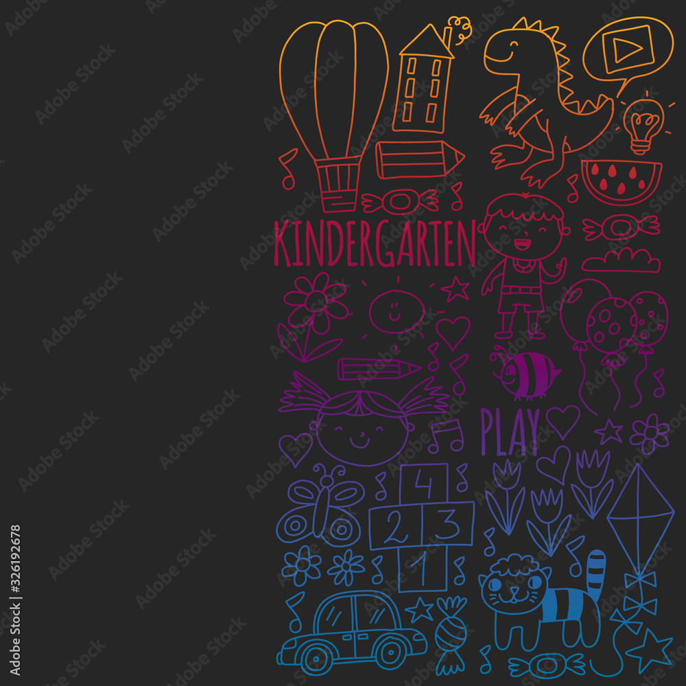 Vector pattern for kindergarten banners, posters with moon, planet ...