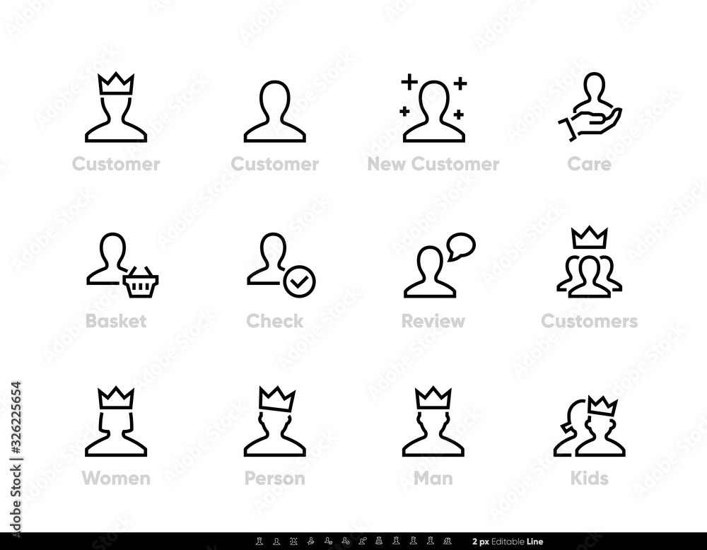 Customer icons, New Buyer with Crown vector pictogram. User and Account ...