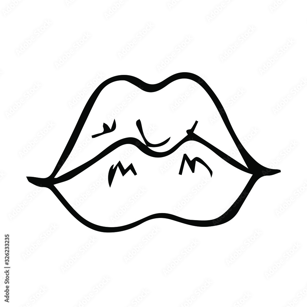 vector hand-drawn outline female lips isolated on a white background ...