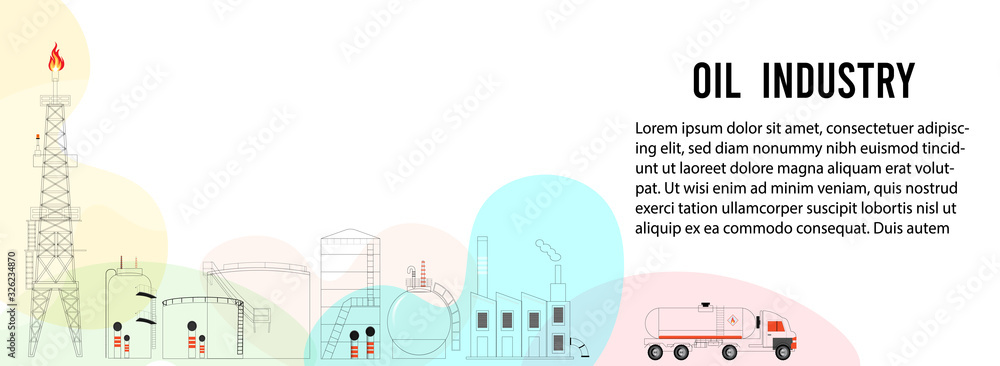 Gas oil industry platform Banner with Outbuildings, Oil storage tank ...