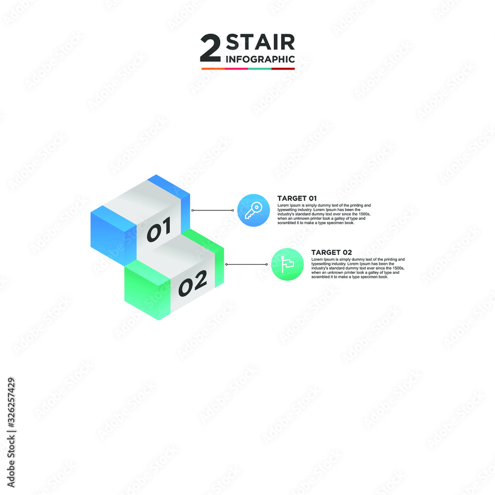 2 stair step timeline infographic element. Business concept with two ...
