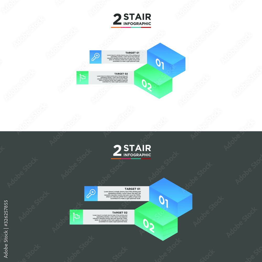 2 stair step timeline infographic element. Business concept with two ...