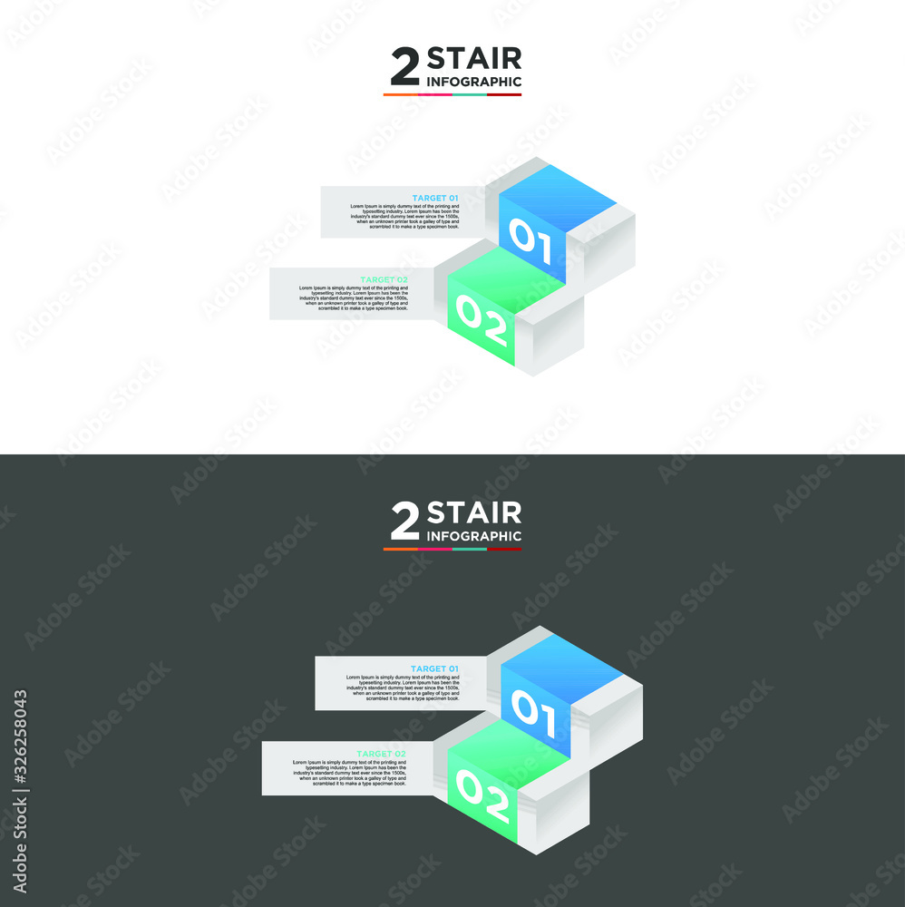 2 stair step timeline infographic element. Business concept with two ...