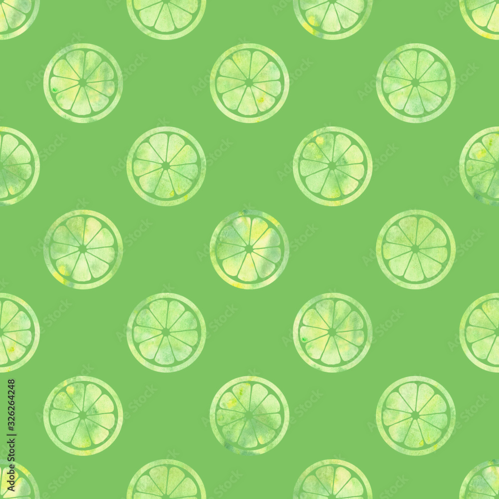 Watercolor sliced limes on mint background. Seamless pattern. Watercolor stock illustration ...