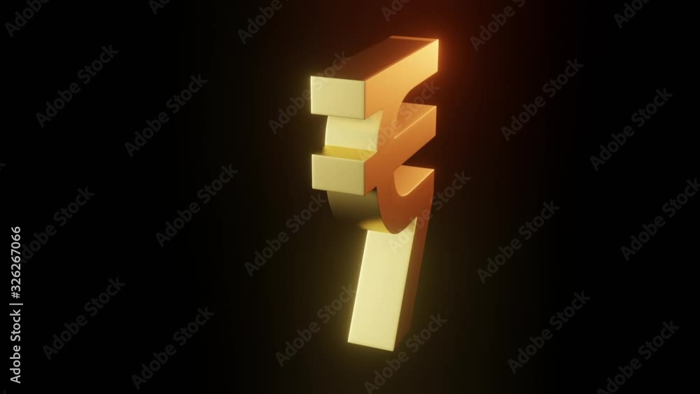 Looped animation of rotating golden Indian Rupee symbol, 3D rendering ...