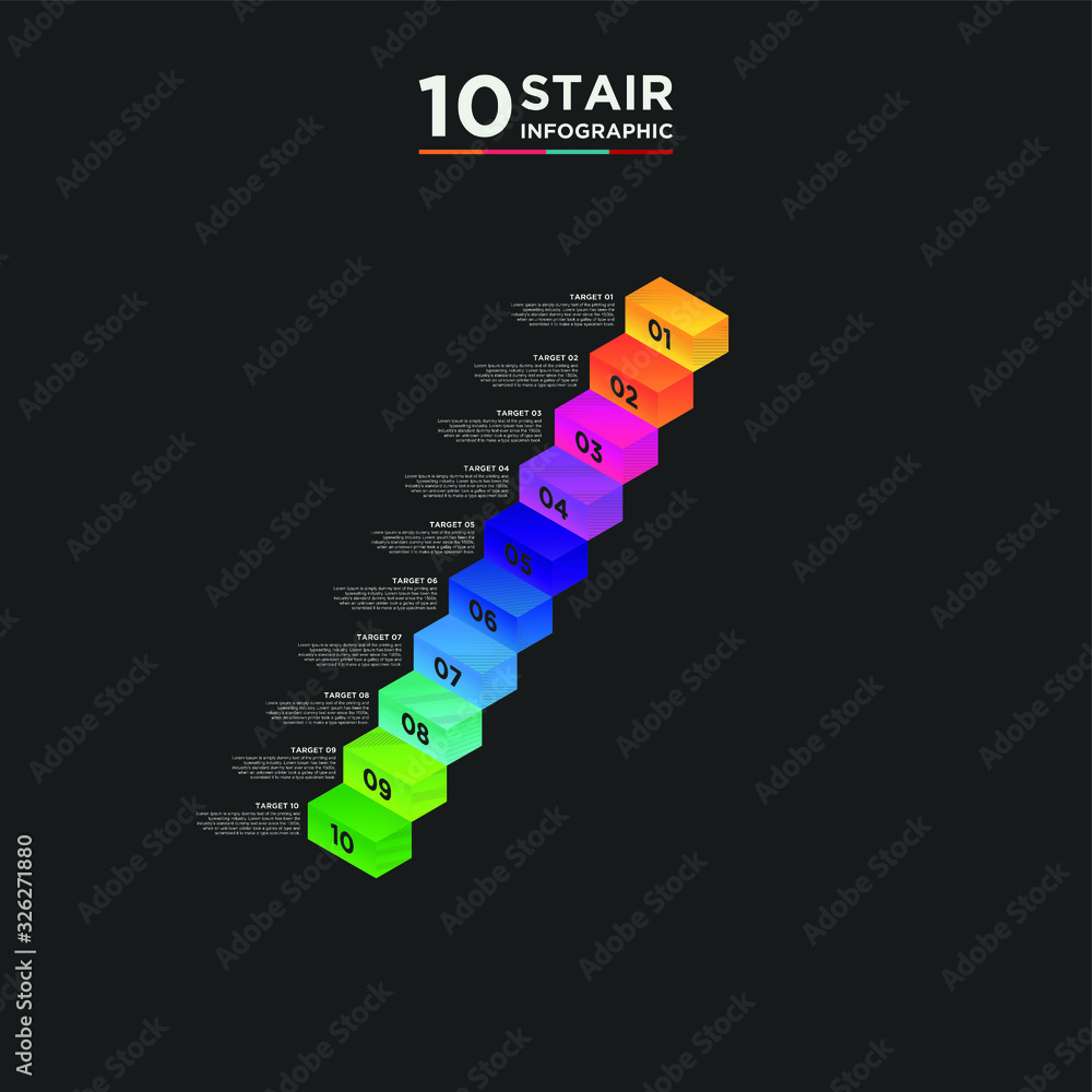 10 stair step timeline infographic element. Business concept with ten ...