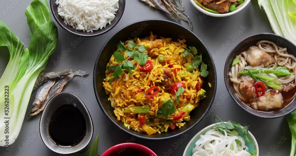 Chinese food. Asian food concept. Top view Stock Video | Adobe Stock