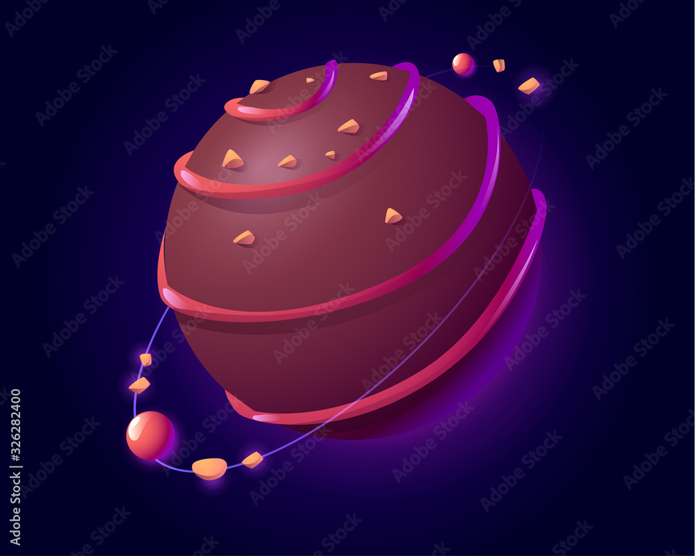 Chocolate planet in outer space. Vector cartoon funny art of sweet food ...