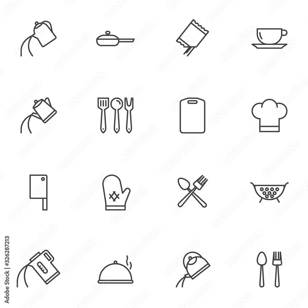 Cooking utensils line icons set. Kitchenware linear style symbols ...