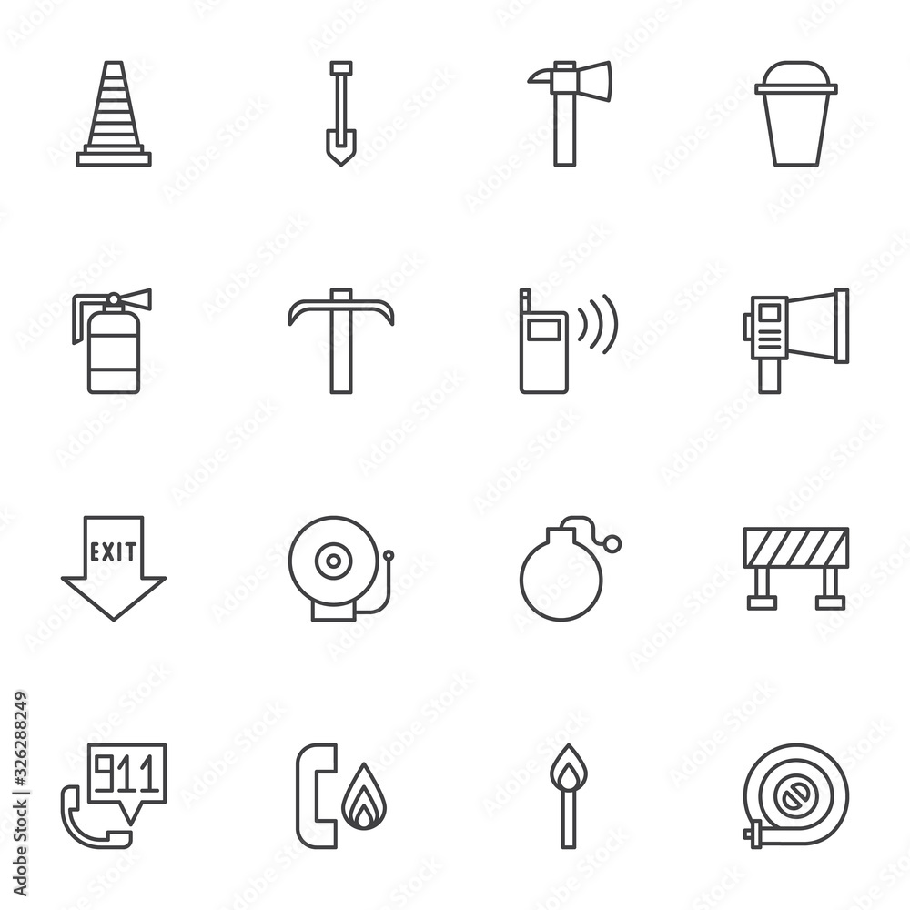 Fire department line icons set. linear style symbols collection ...
