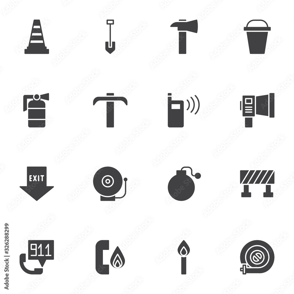 Fire department vector icons set, modern solid symbol collection ...