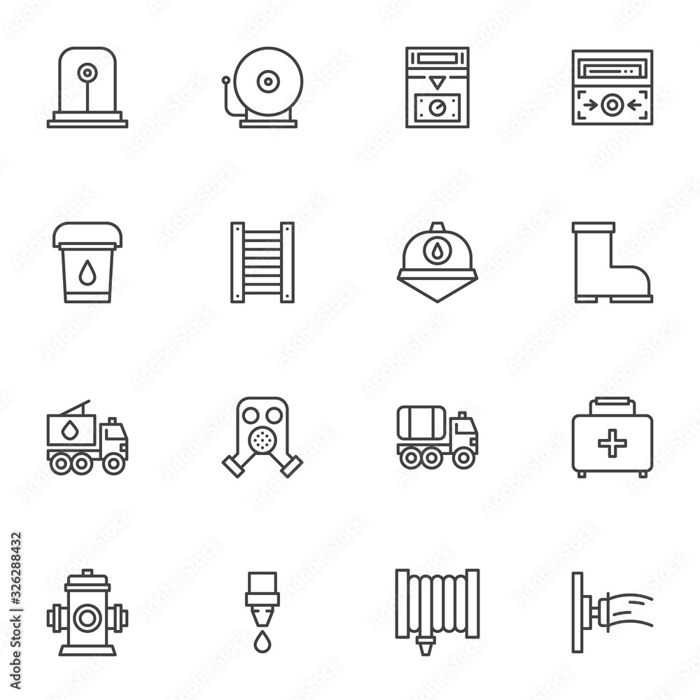 Fire Fighting line icons set. linear style symbols collection ...
