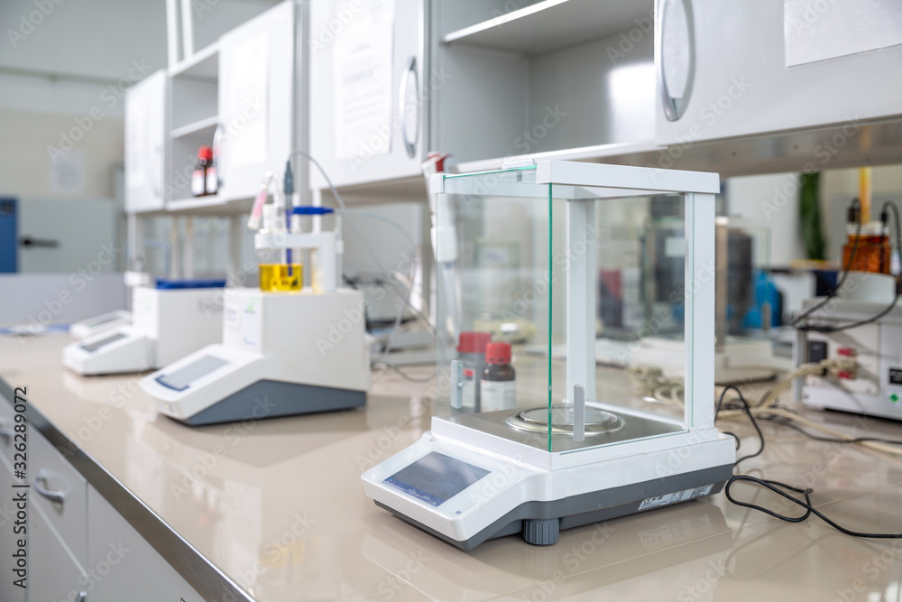 analytical scales in a chemical laboratory, good daylight, Stock Photo ...