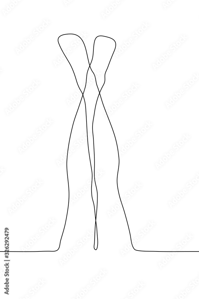 Crossed raised up female legs. One continuous line art silhouette of ...