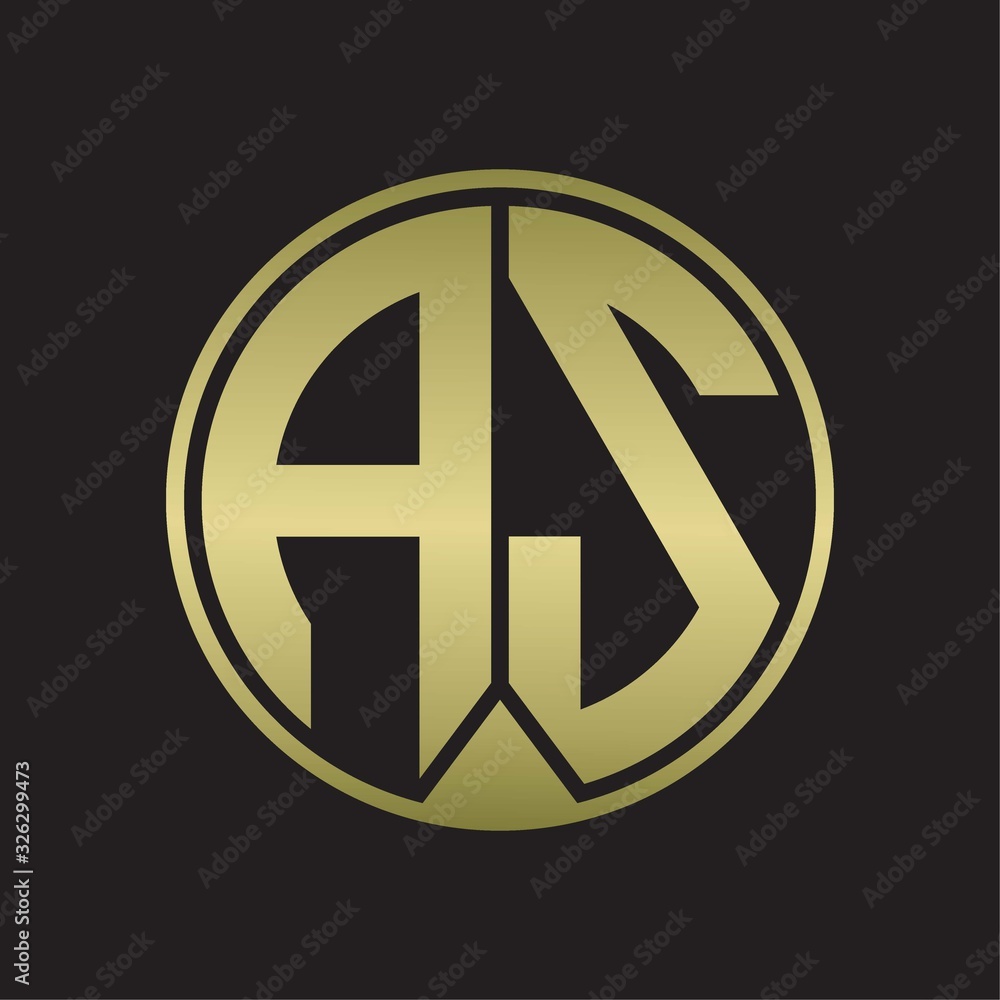 AS Logo monogram circle with piece ribbon style on gold colors Stock ...