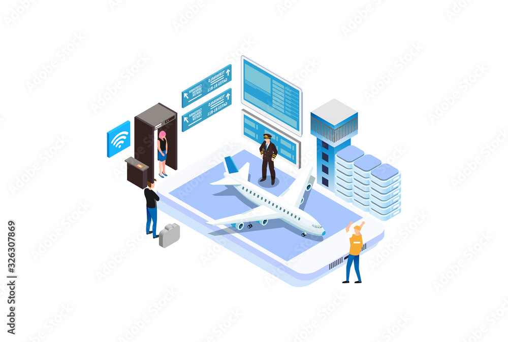 Modern Isometric E-Ticket Reservation Mobile App Illustration, Web ...