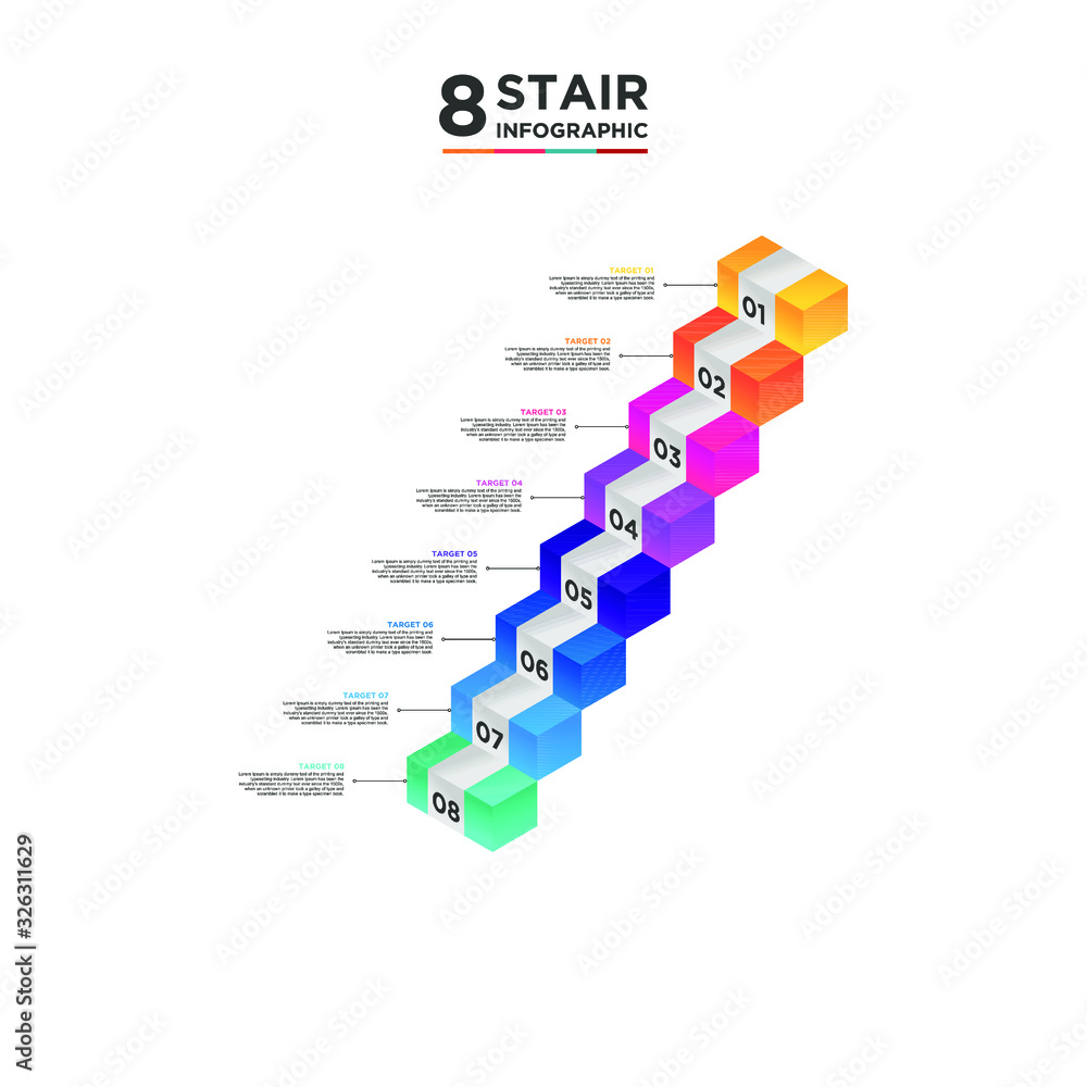 8 stair step timeline infographic element. Business concept with eight ...