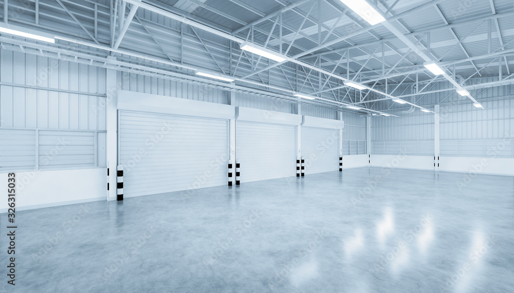Roller door or roller shutter inside factory, warehouse or industrial ...